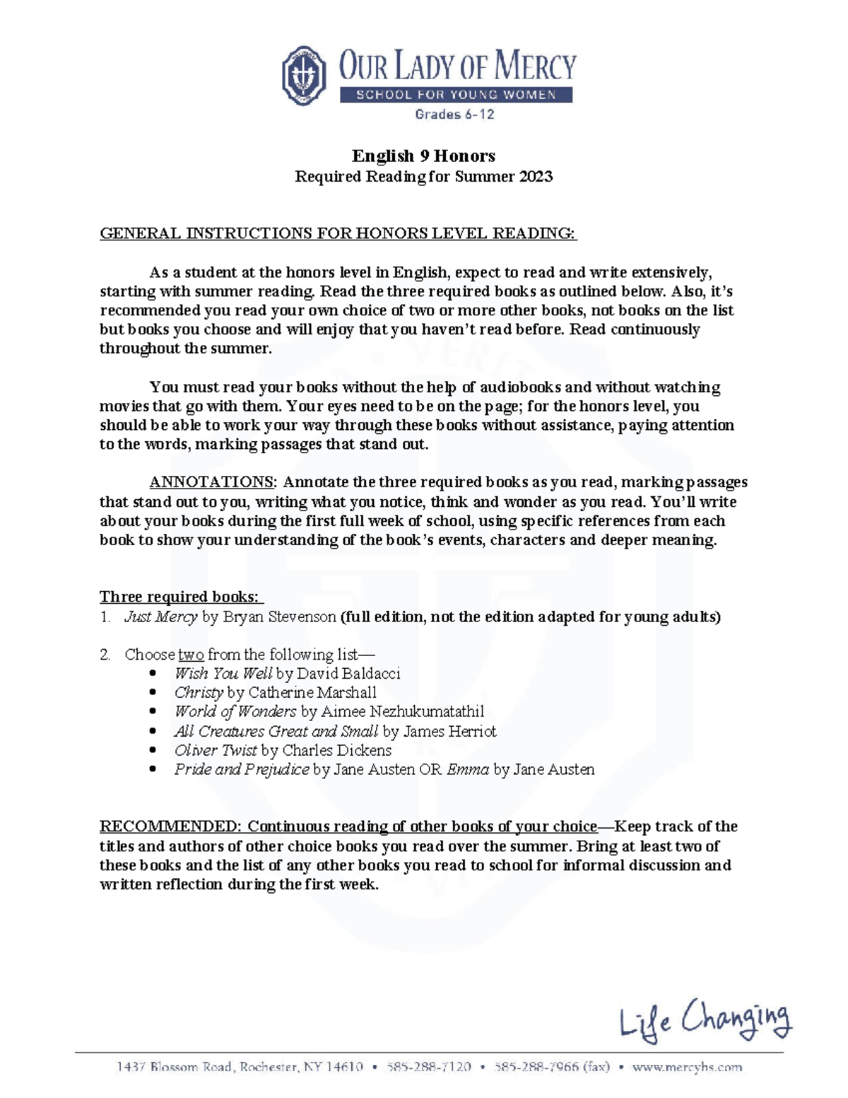 English 9 Honors Summer Reading List and Annotations Guide 2024 - Studocu