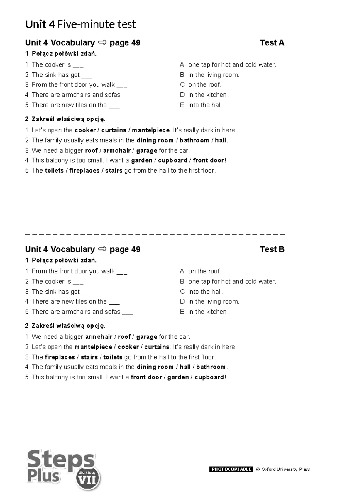 Steps Plus VII Unit 4 Vocabulary & Grammar Test - Studocu