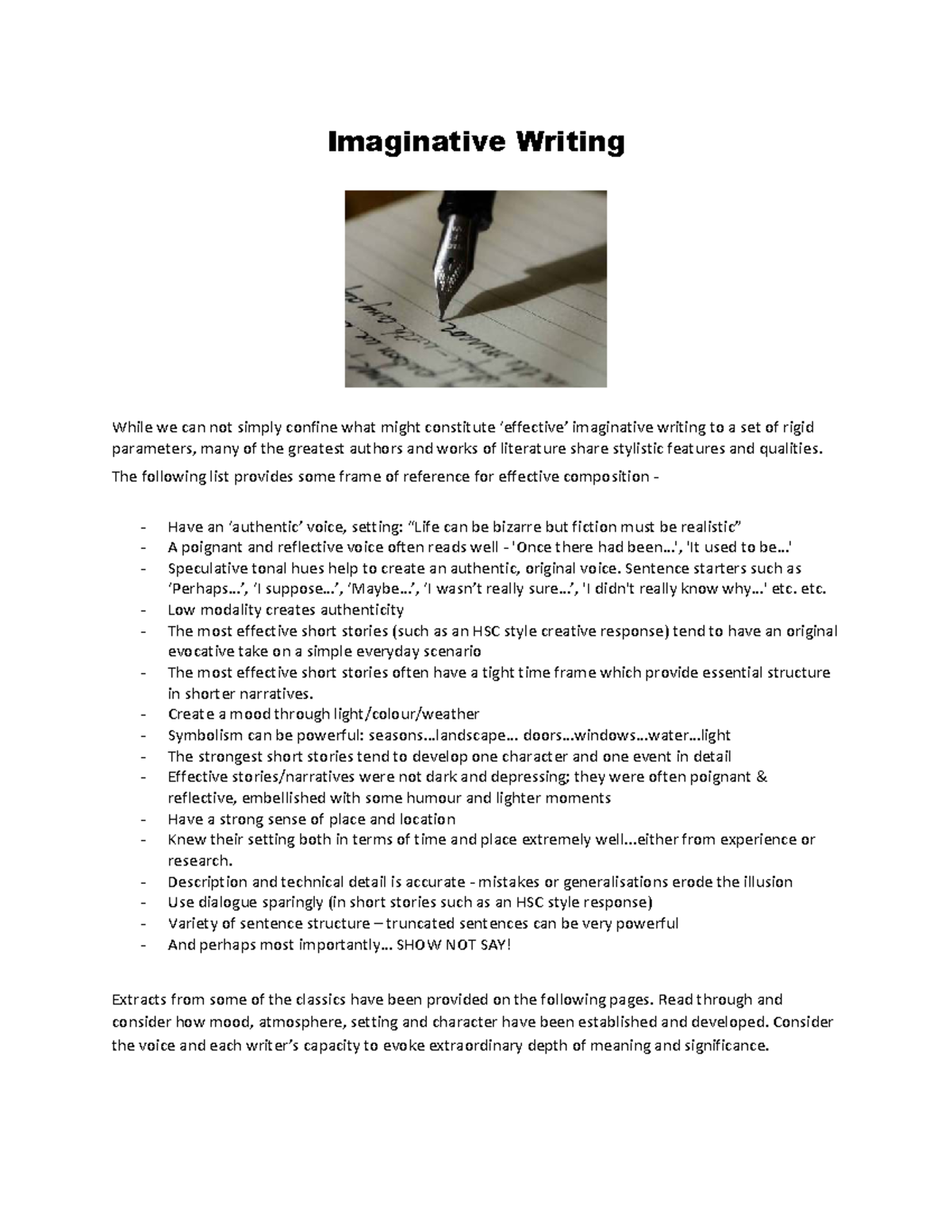 Mod C Imaginative Writing: Techniques and Literary Analysis - Studocu