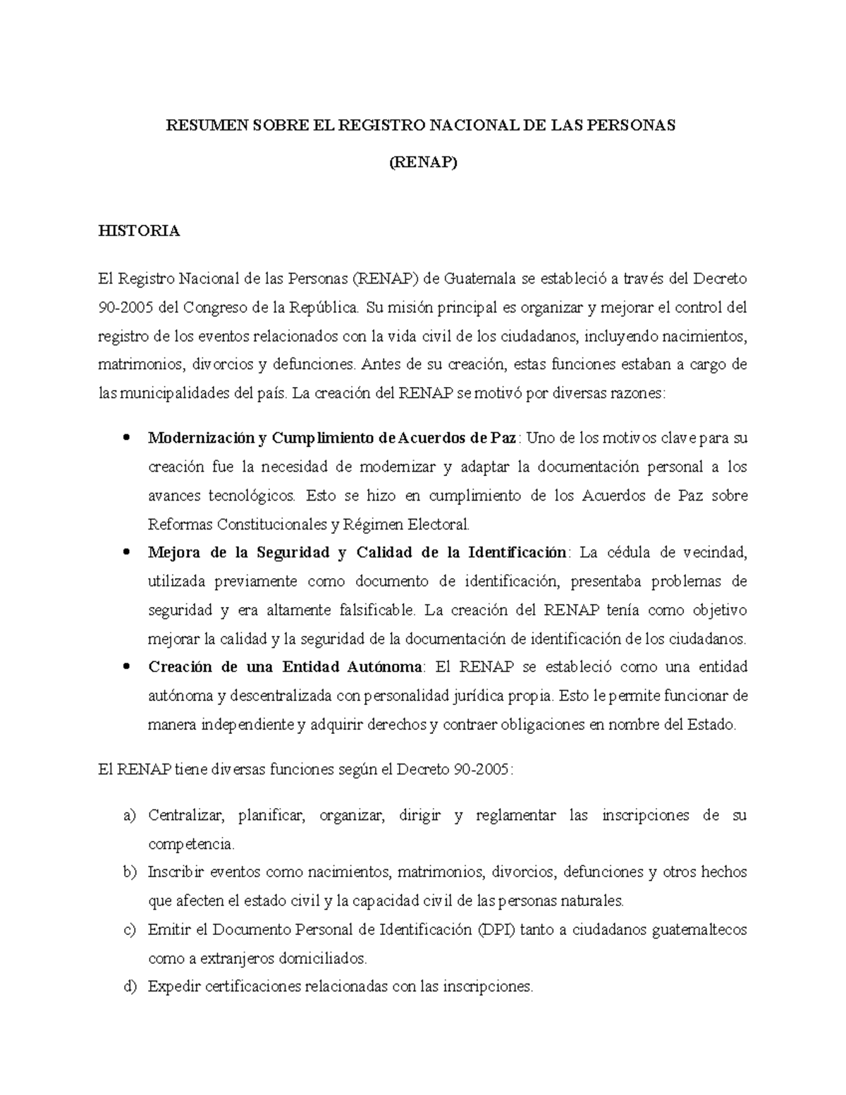 Resumen del Registro Nacional de las Personas (RENAP) en Guatemala - Studocu