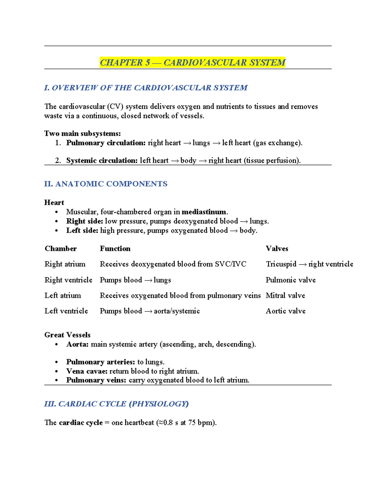 Chapter 5: Overview of the Cardiovascular System (CVS) - Studocu