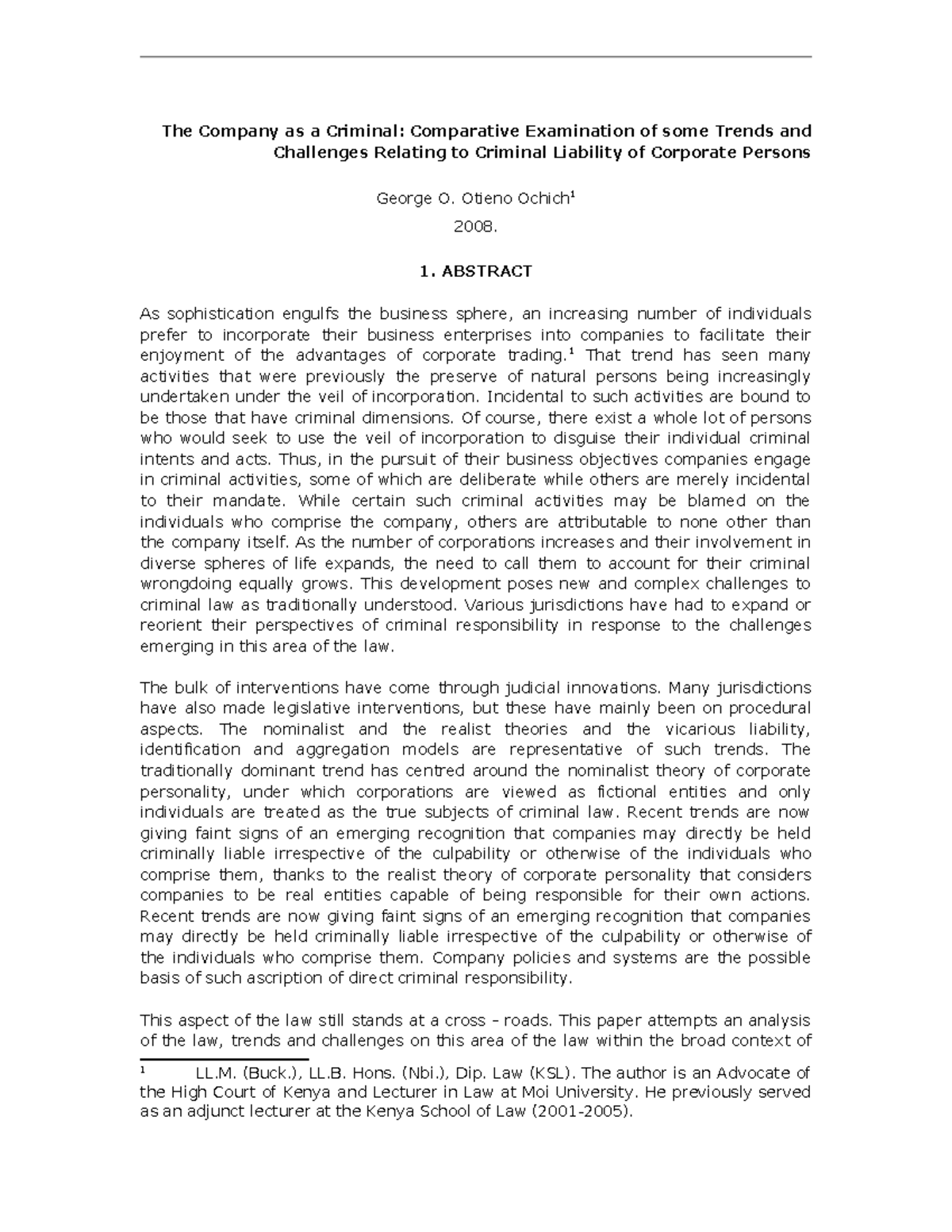 Corporate Criminal Responsibility: Trends and Challenges in Law (LL.M ...