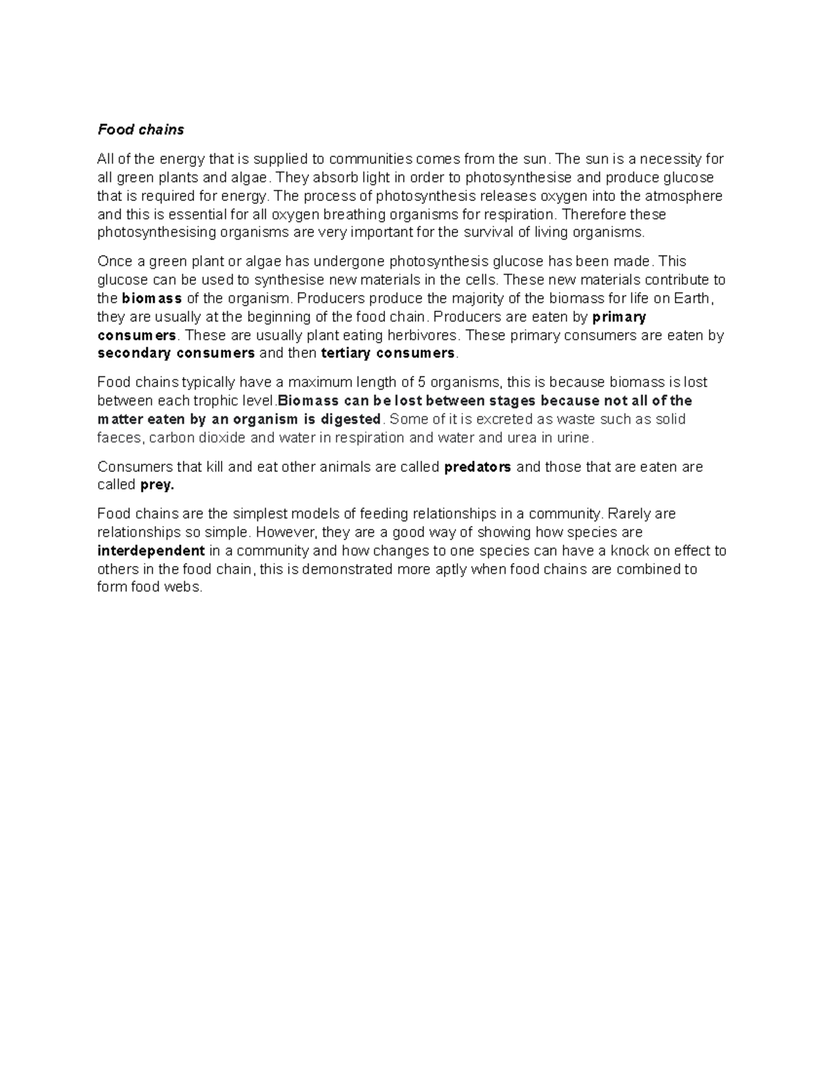 Biology 101: Food Chains and Energy Flow in Ecosystems - Studocu