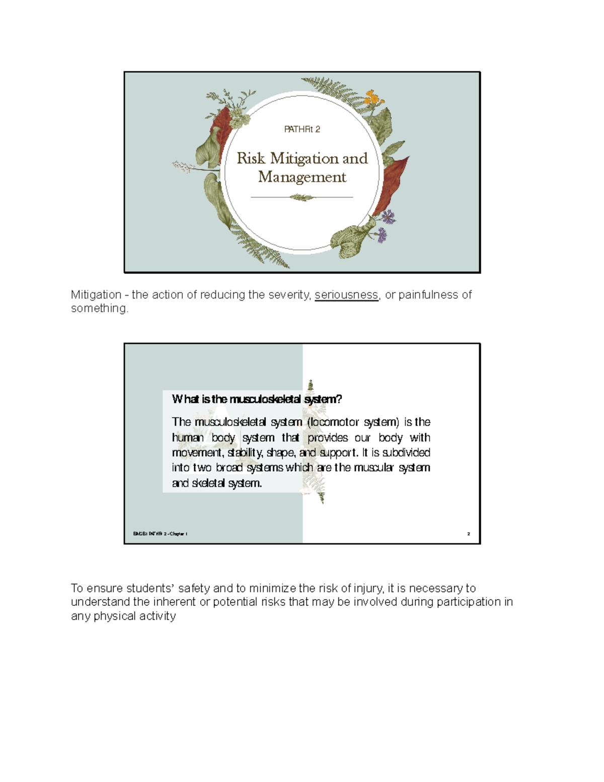 Risk Mitigation and Management for Musculoskeletal Injuries - PATHFit 2 ...