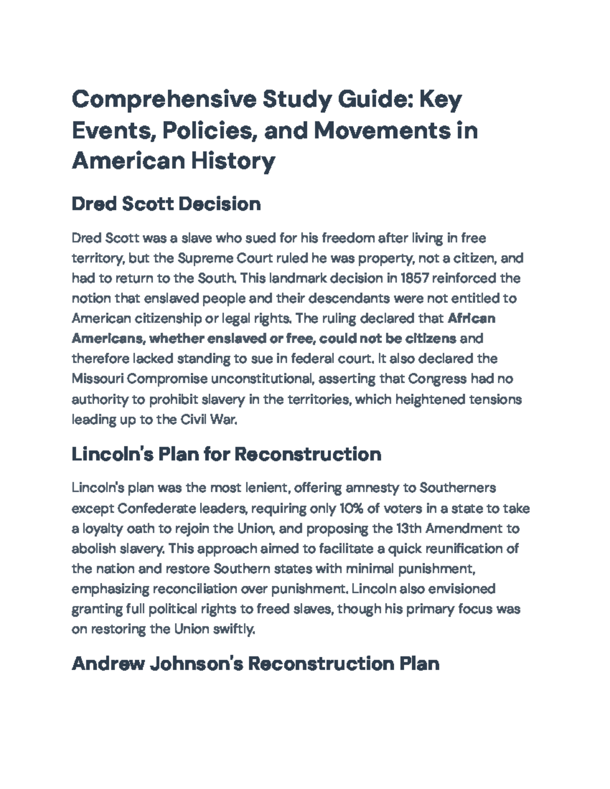 Comprehensive Study Guide: Key Events & Policies in U.S. History - Studocu