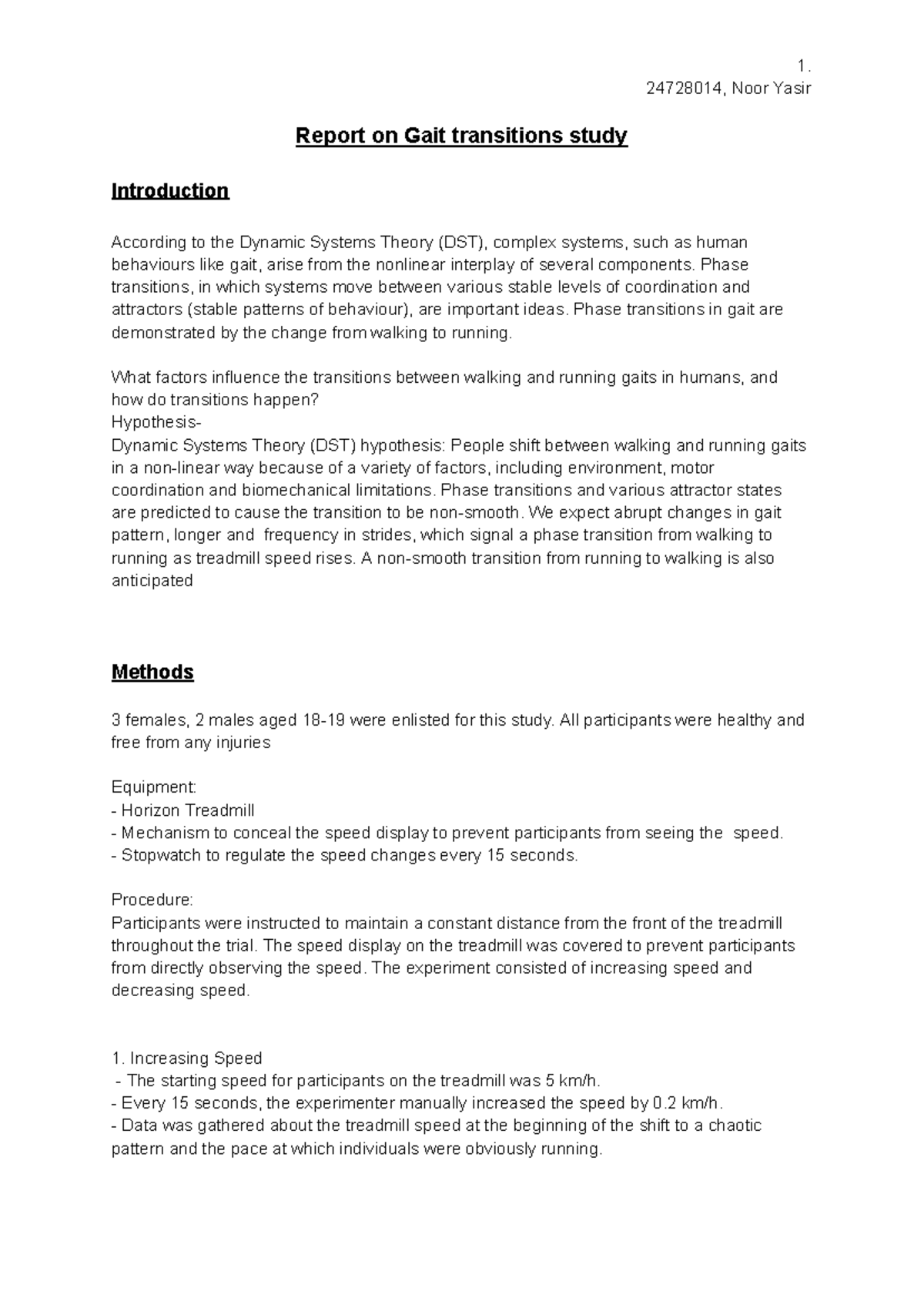 24728014 Lab Report 1A: Gait Transitions Study and Analysis - Studocu