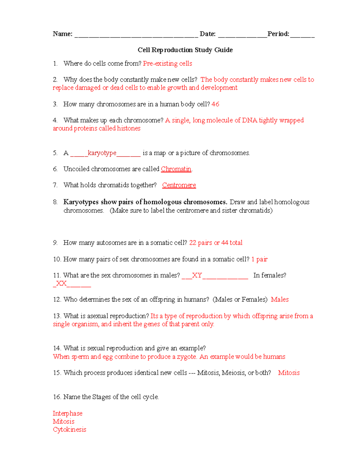Cell Reproduction Study Guide (Biology AT) - Studocu