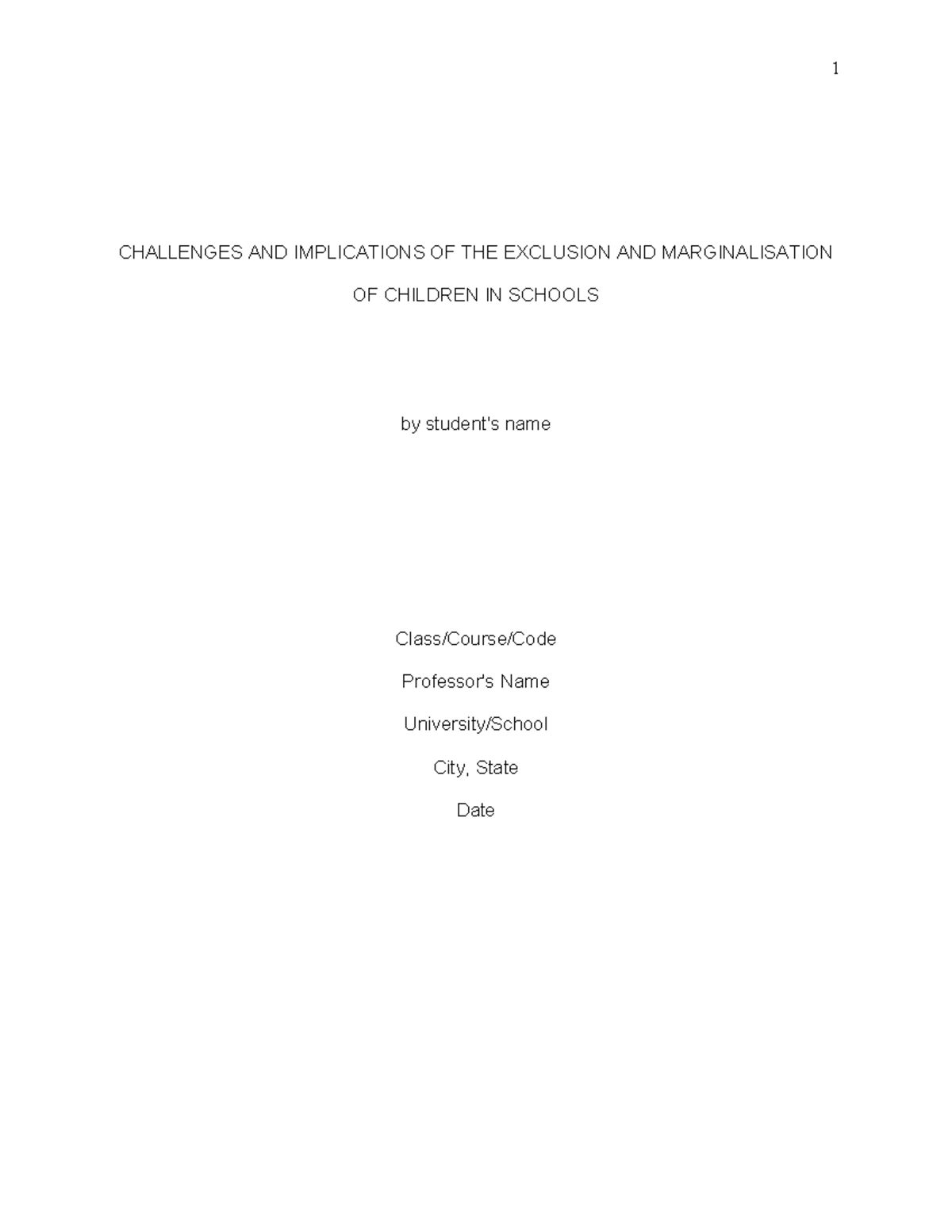 Challenges and Implications of Marginalization in Schools: Final Exam ...