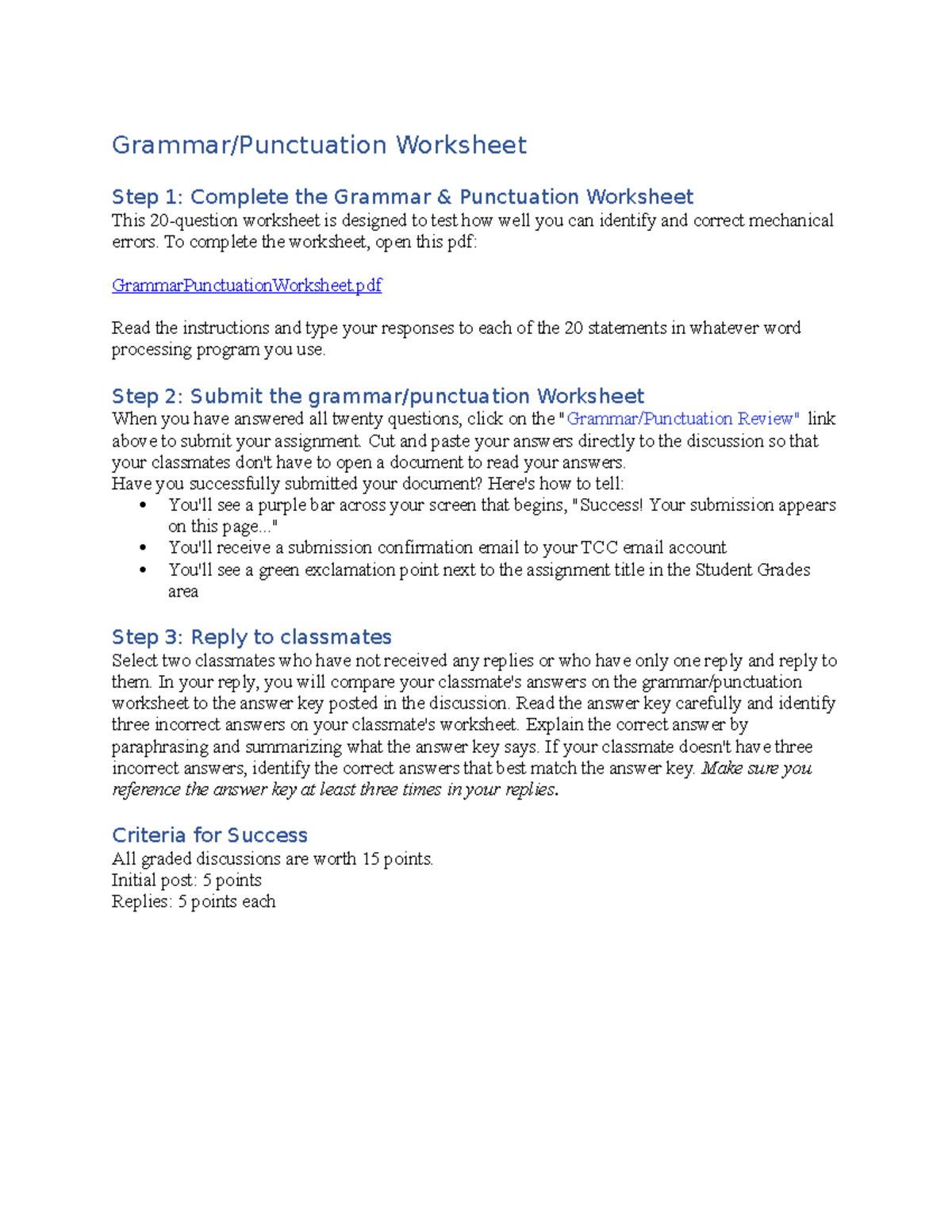 Grammar Punctuation Worksheet - Grammar/Punctuation Worksheet Step 1 ...