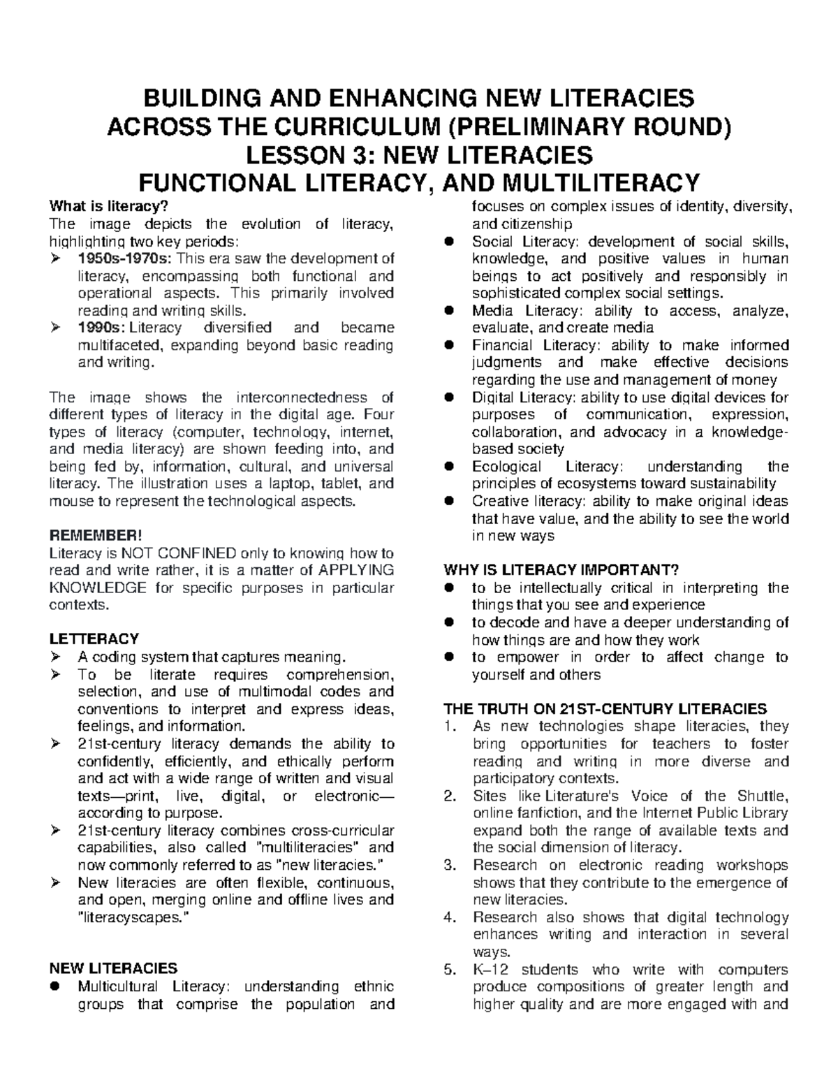 Prelim Lesson 3: Building and Enhancing New Literacies Across Curr ...
