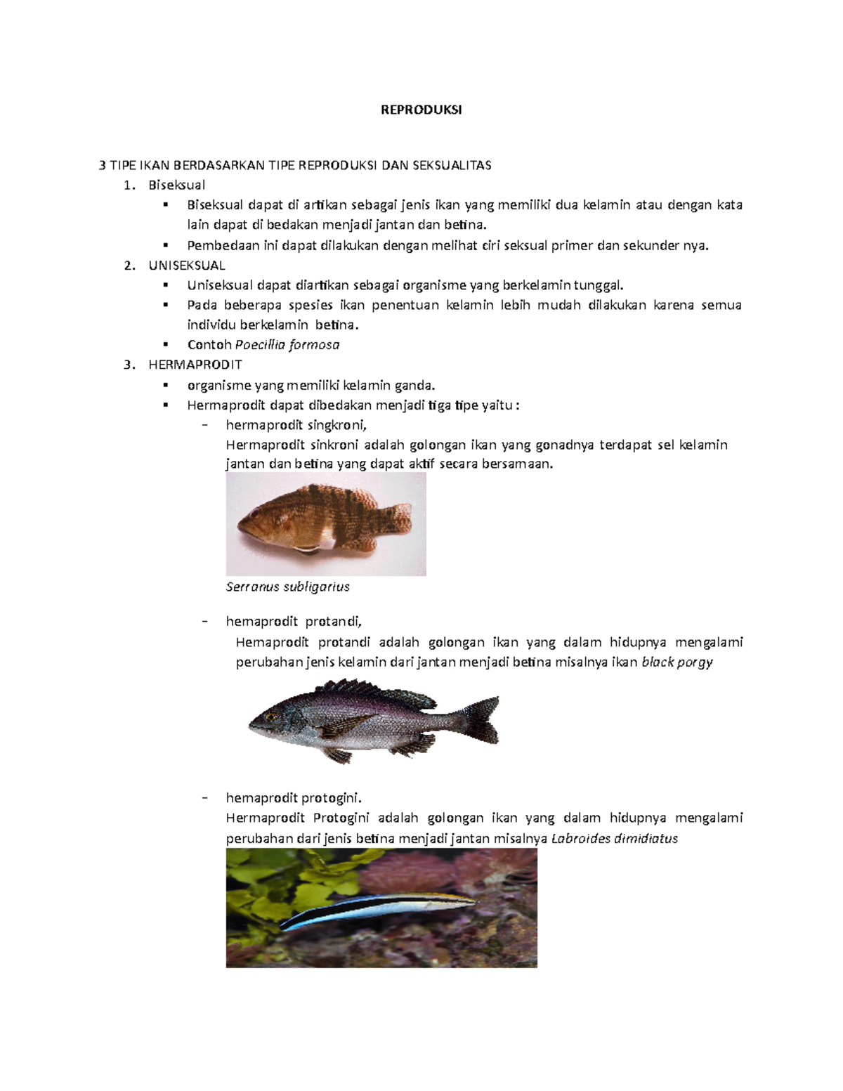 Ikhtiologi - Tipe Reproduksi & Organ Reproduksi Ikan - Studocu