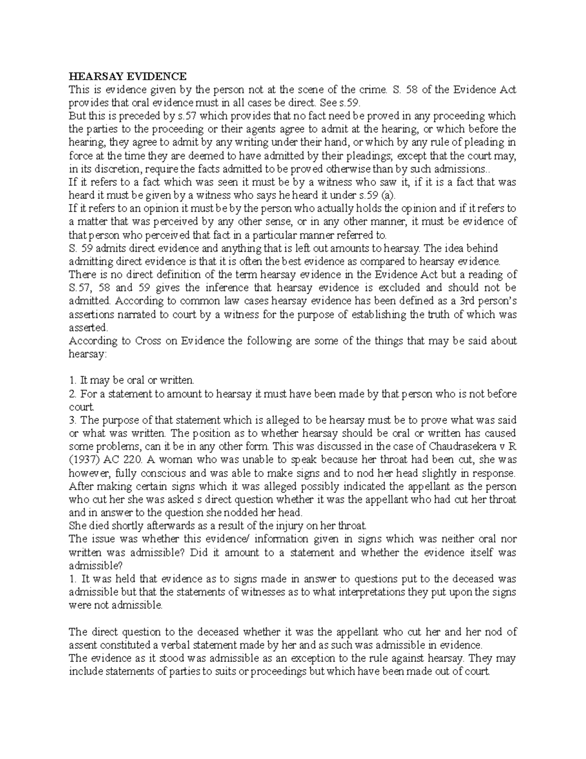 Hearsay Evidence - An Overview of Admissibility and Exceptions - Studocu