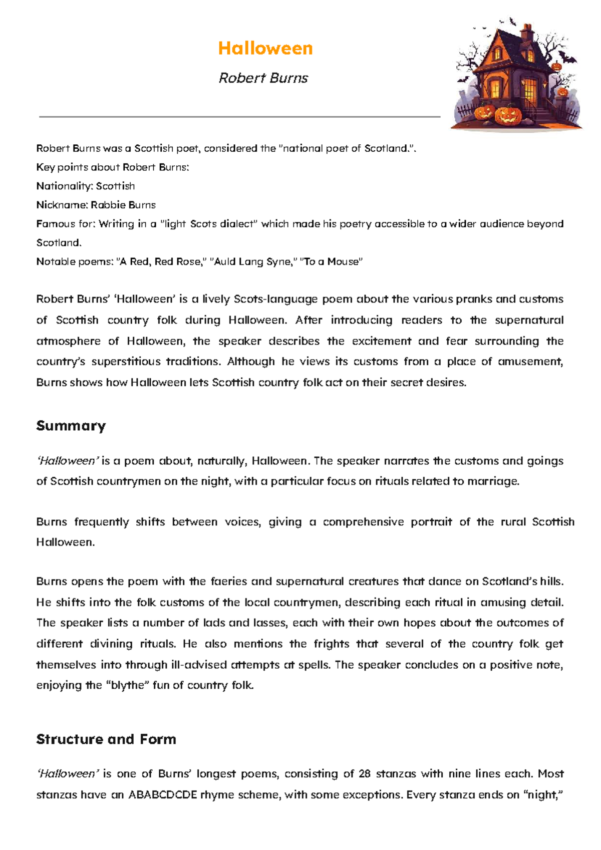 Halloween Analysis: Robert Burns' Poem Insights (ENG 101) - Studocu