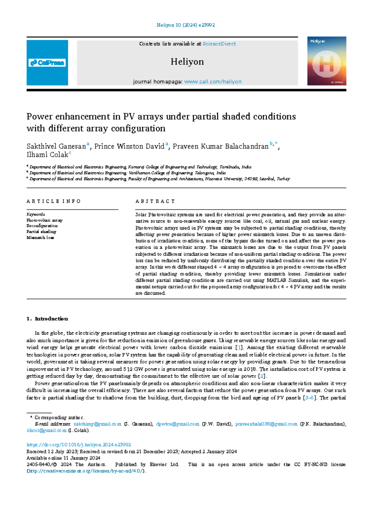 Power Enhancement in PV Arrays under Partial Shading: PSC 10B9E5ZW 2024 ...