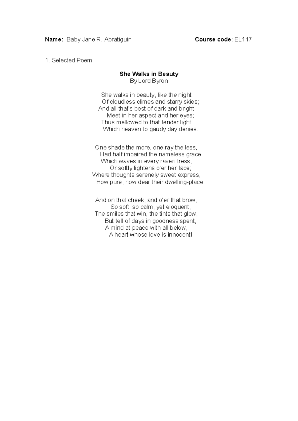 EL117 Assignment: Analyzing Romanticism vs. Realism in Poetry - Studocu