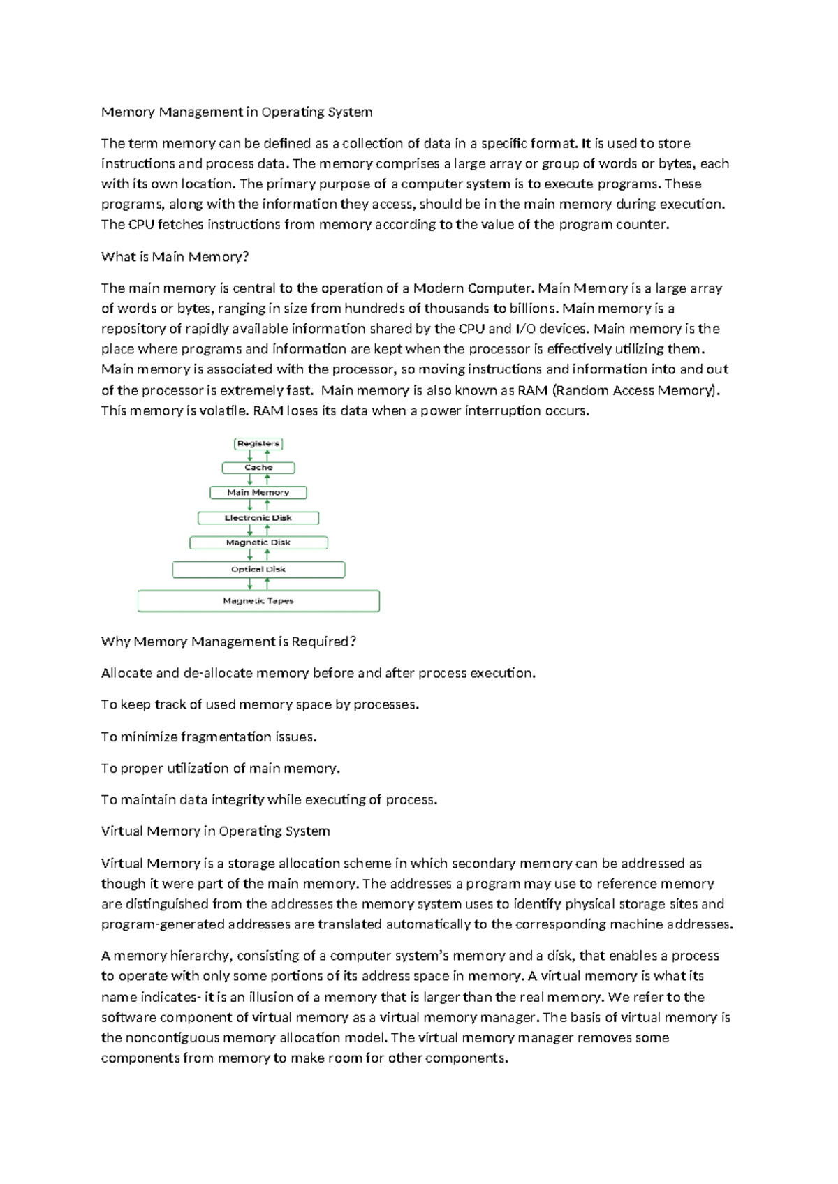 Memory Management - Module 4 in Operating Systems - Studocu