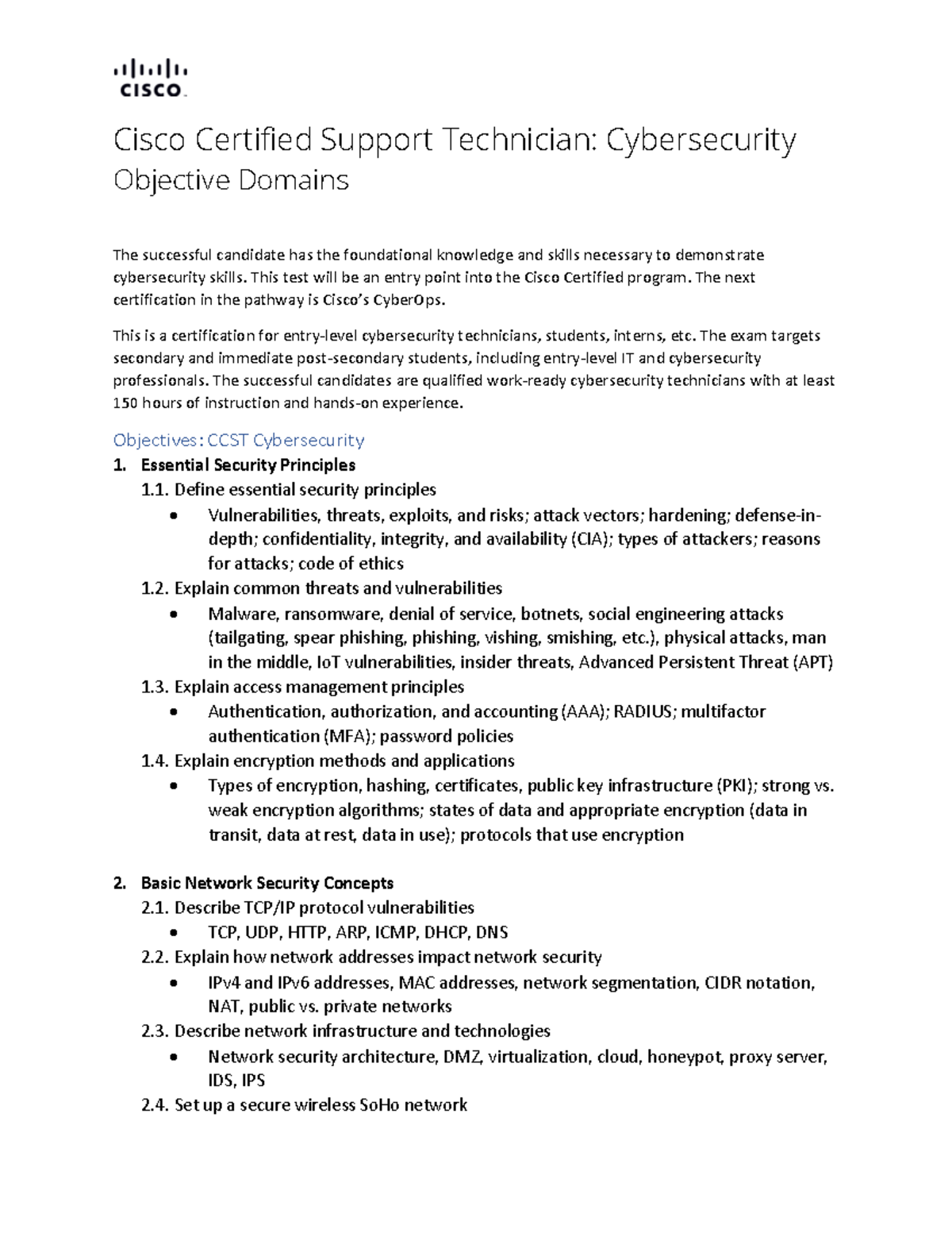 CCST Cybersecurity: Objective Domains for Final Exam Preparation - Studocu
