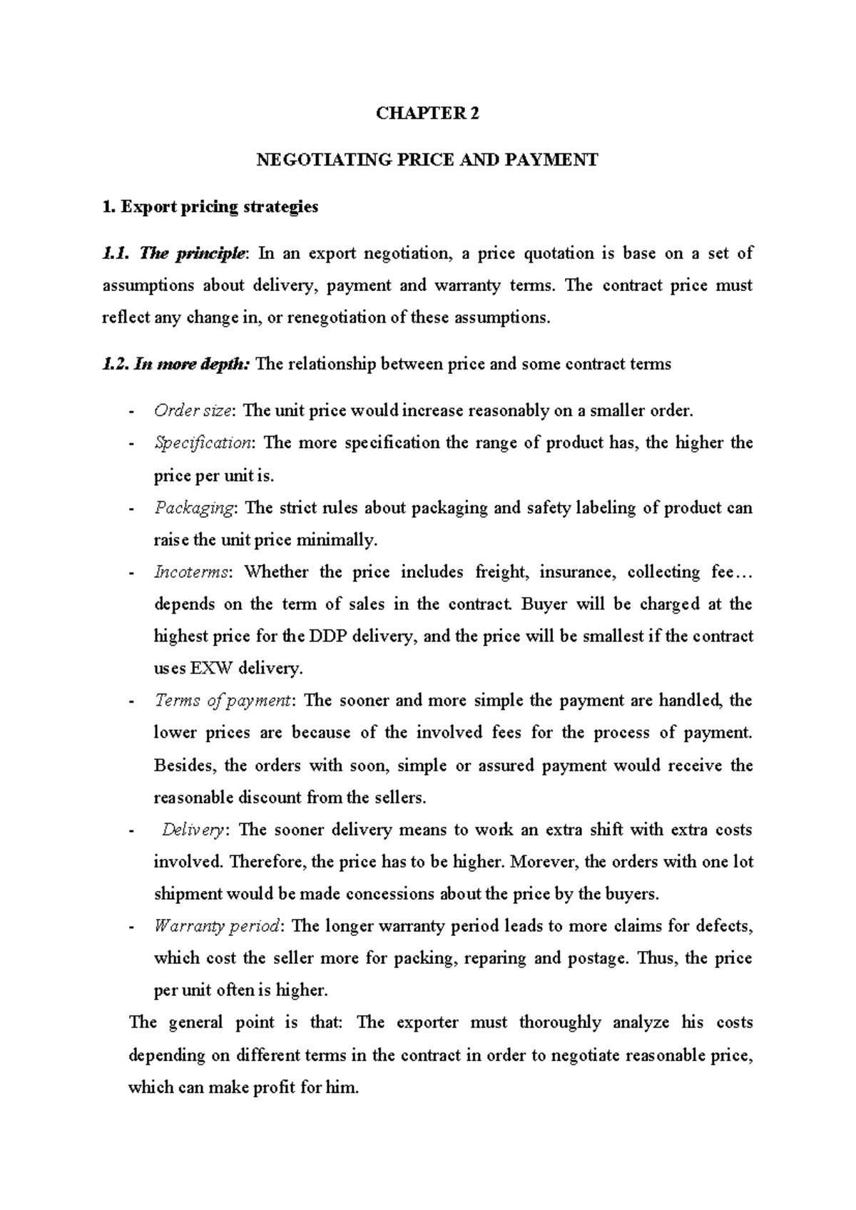 CHAPTER 2: Negotiating Price and Payment Strategies in Export - Studocu