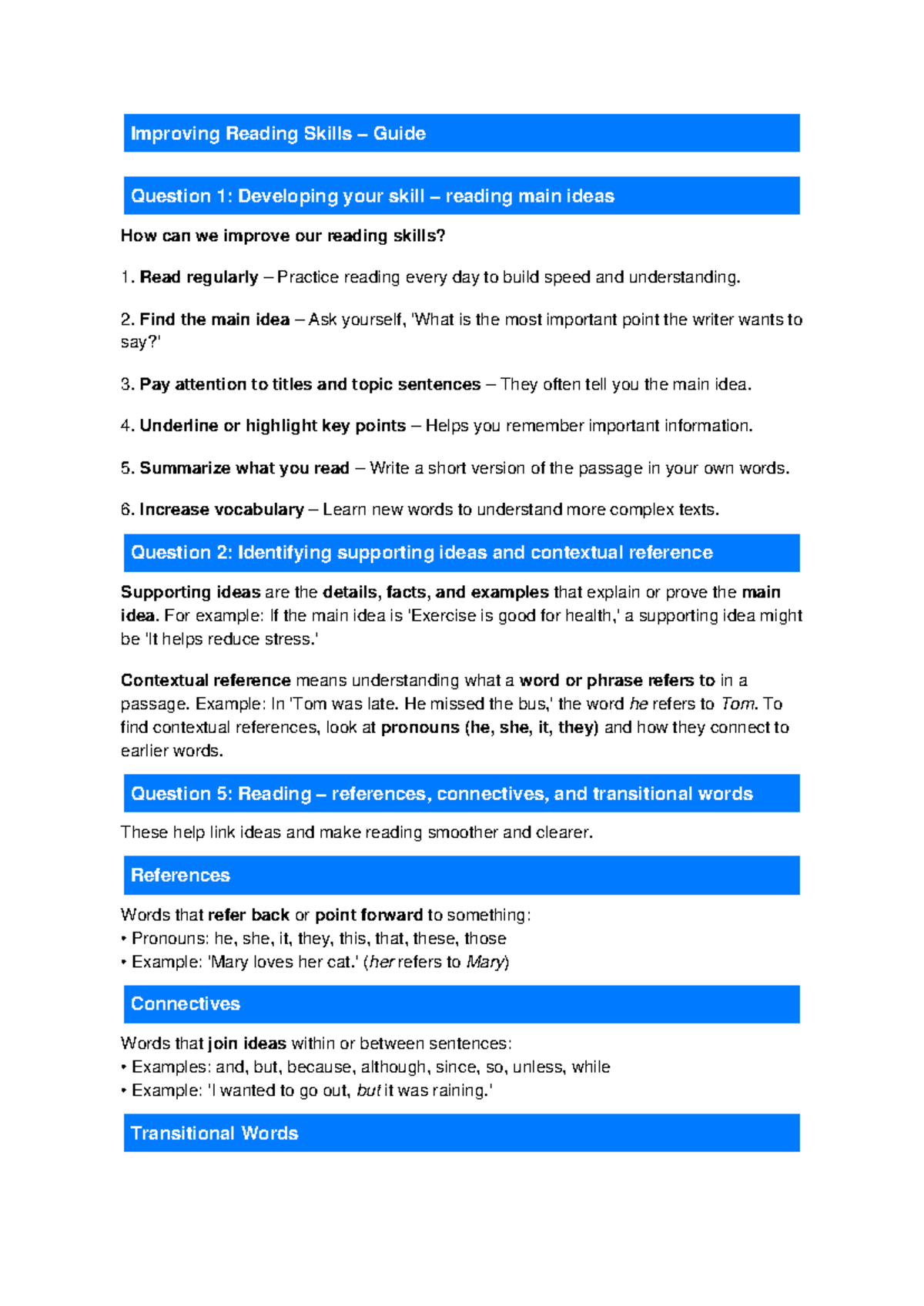 Improving Reading Skills Guide 260514 - Key Strategies & Tips - Studocu