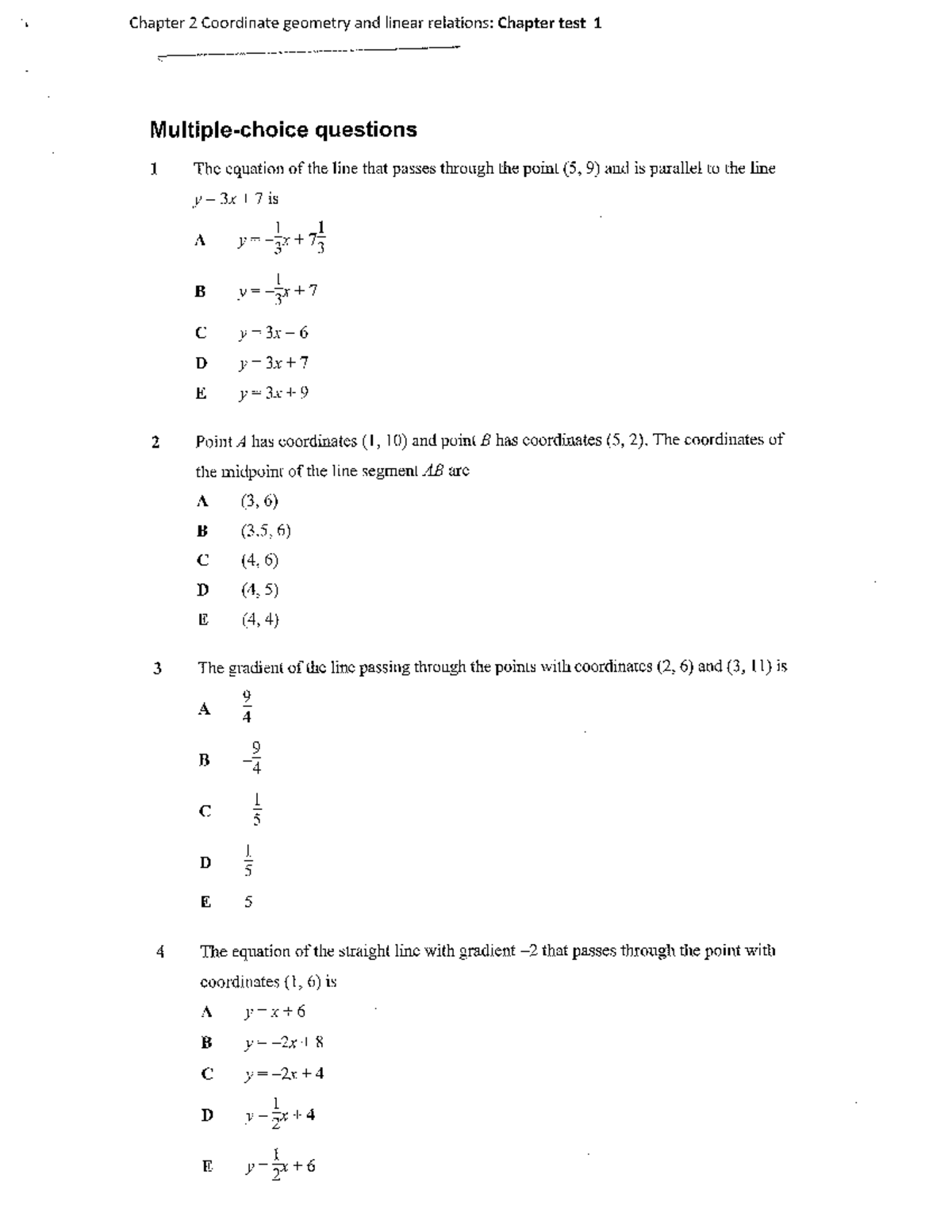 Methods 1 & 2: CHAP 2 Coordinate Geometry & Linear Relations Test 1 ...
