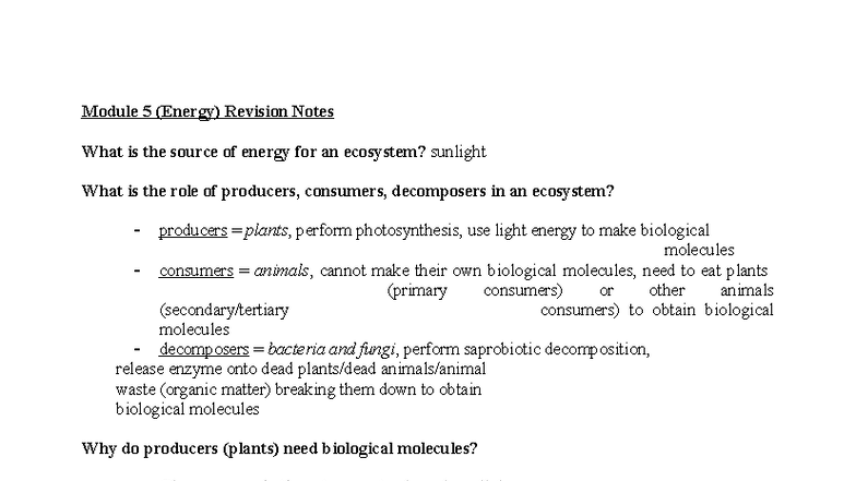 AQA Module 5 (Energy) Ecosystem Revision Notes - Studocu