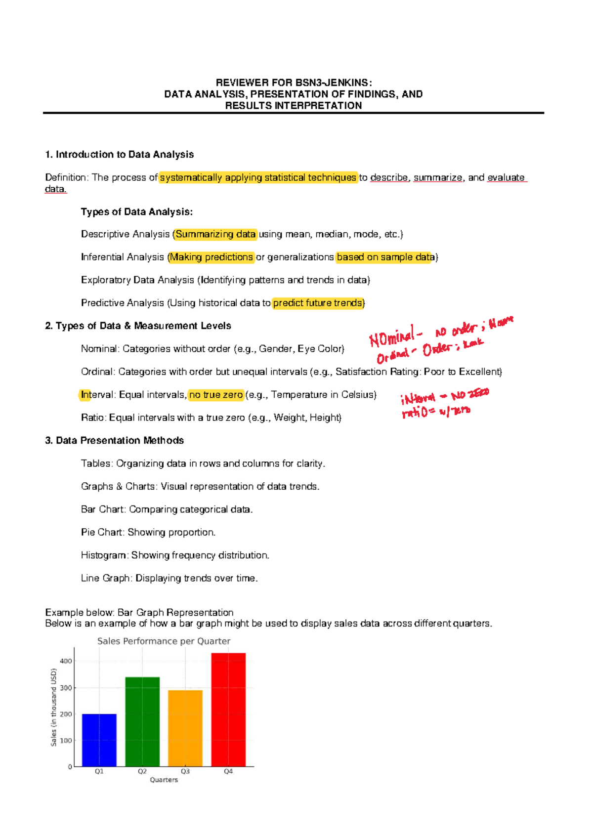 Midterm Exam Review Notes for Data Analysis (DA 101) - Studocu