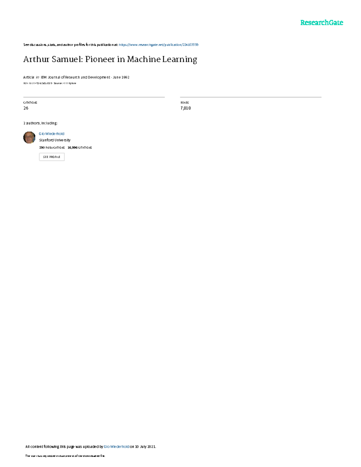 Arthur L. Samuel: Obituary of a Machine Learning Pioneer - Studeersnel