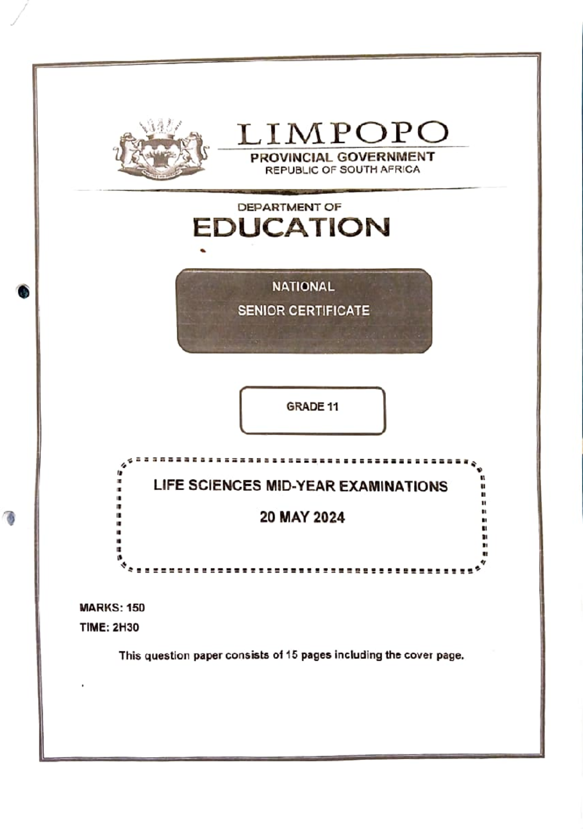 Life Sciences Gr11 Mid-Year Exam Paper - Limpopo May 2024 - Studocu