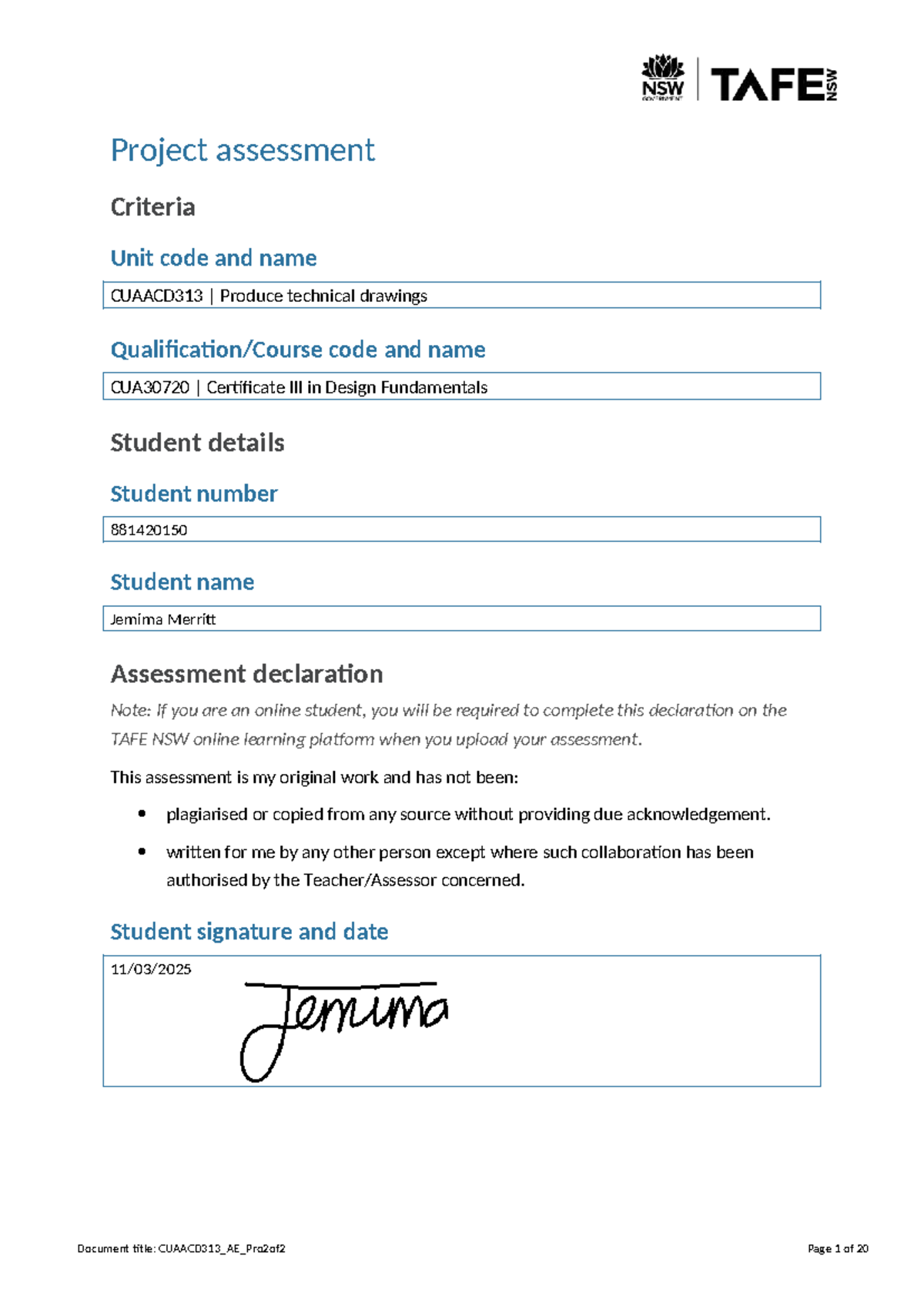 CUAACD313 Technical Drawings Assessment Guide - CUA30720 Design ...