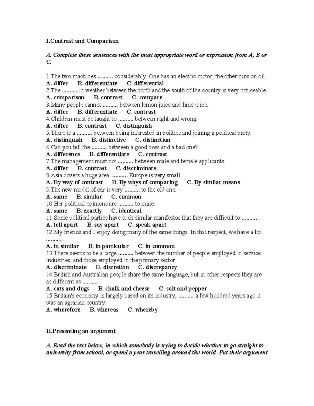 Ielts Vocabulary: Contrast, Comparison, and Argument Structure - Studocu