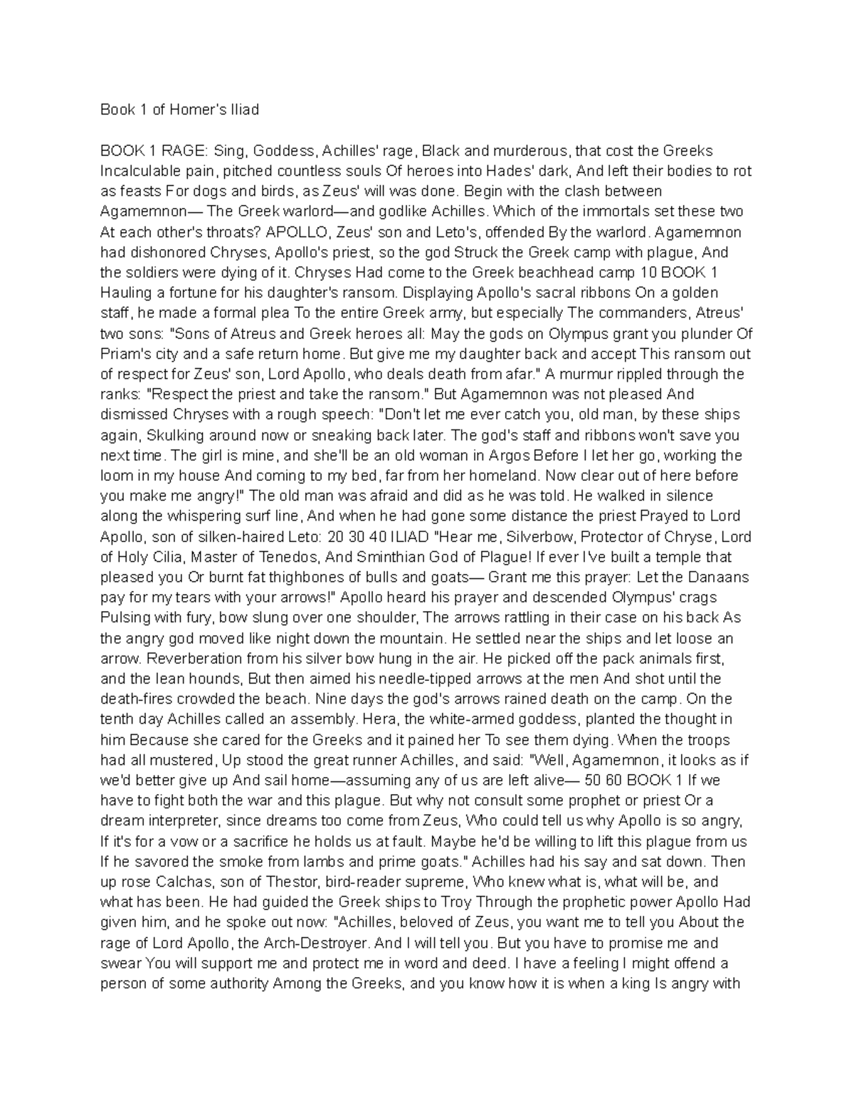 Book 1 of Homer’s Iliad: The Quarrel of Achilles and Agamemnon - Book 1 ...