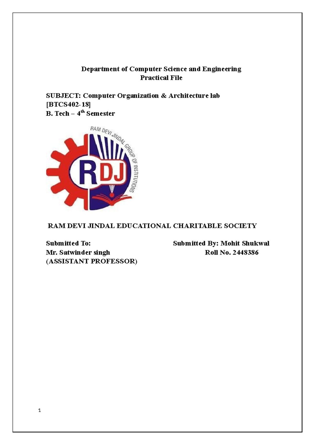 Computer Organization Lab Practical File - B.Tech 4th Sem - Studocu