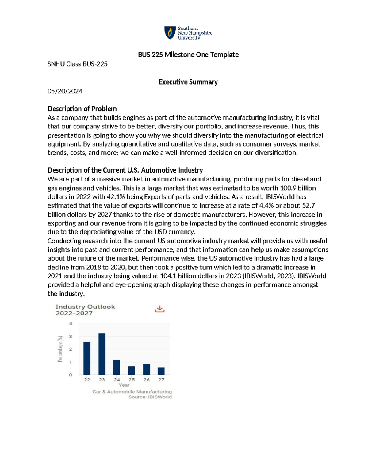 BUS 225 Project One - BUS 225 Milestone One Template SNHU Class BUS ...