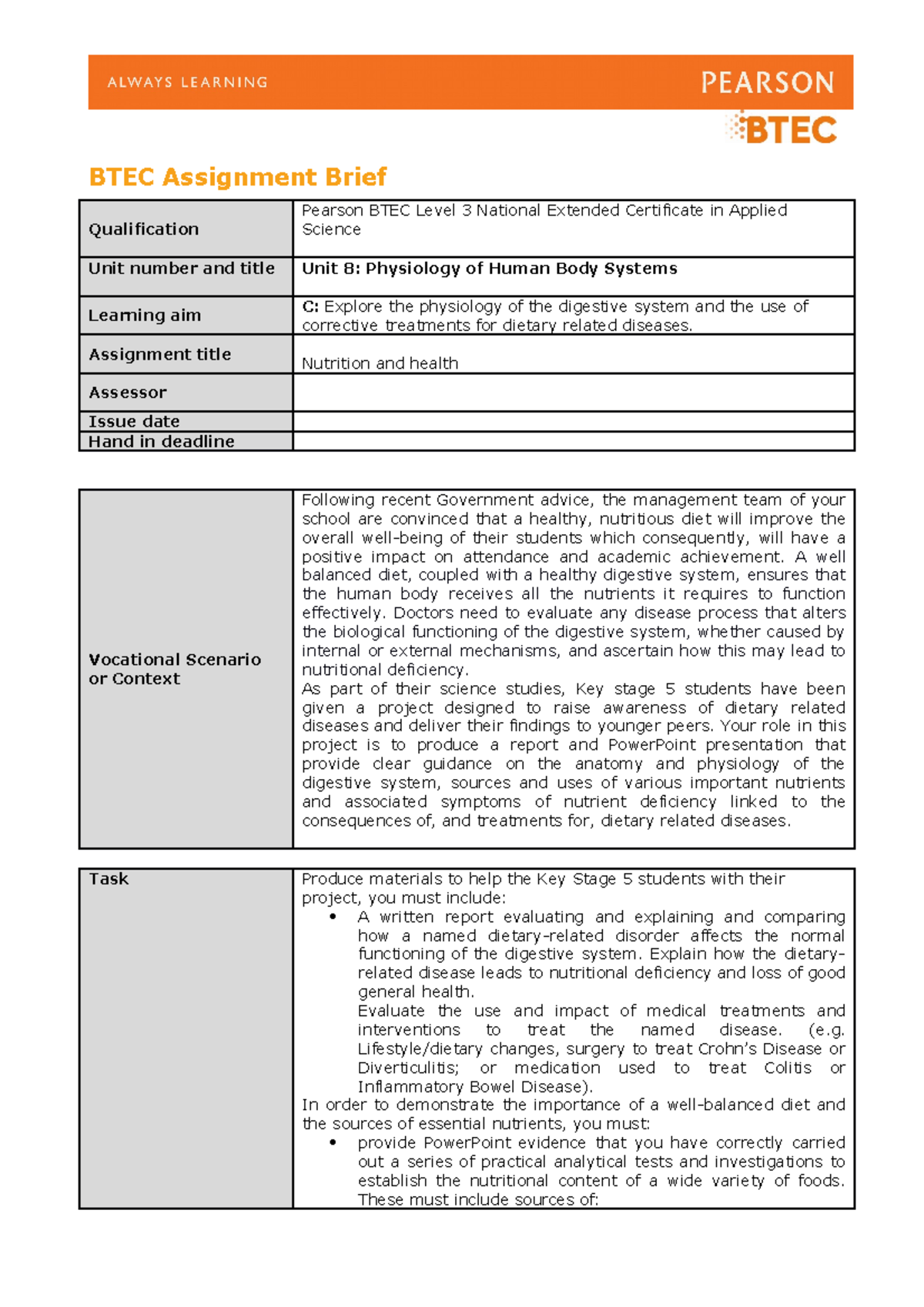 Nutrition and Health: Exploring the Digestive System - Unit 8 Aim C ...