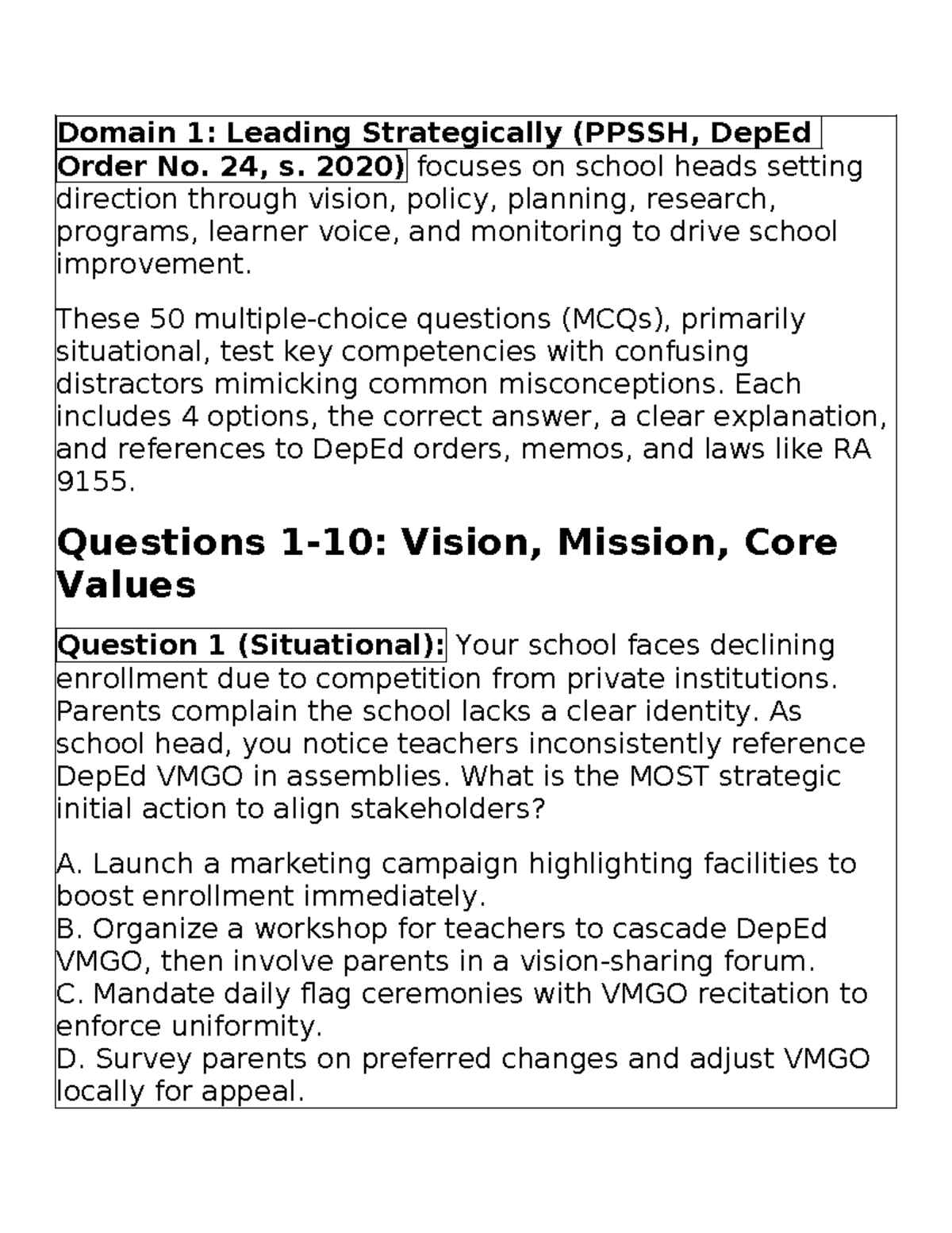 Domain 1c: Strategic Leadership Reviewer (PPSSH, DO 24, s. 2020) - Studocu