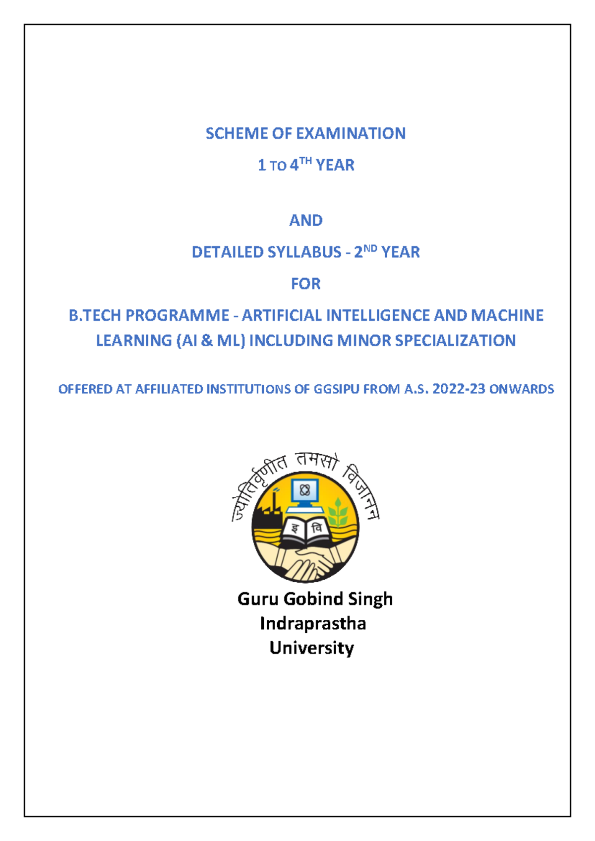 AI & ML B.Tech Programme Scheme & Syllabus Overview (A.S. 2022-23) - Studocu