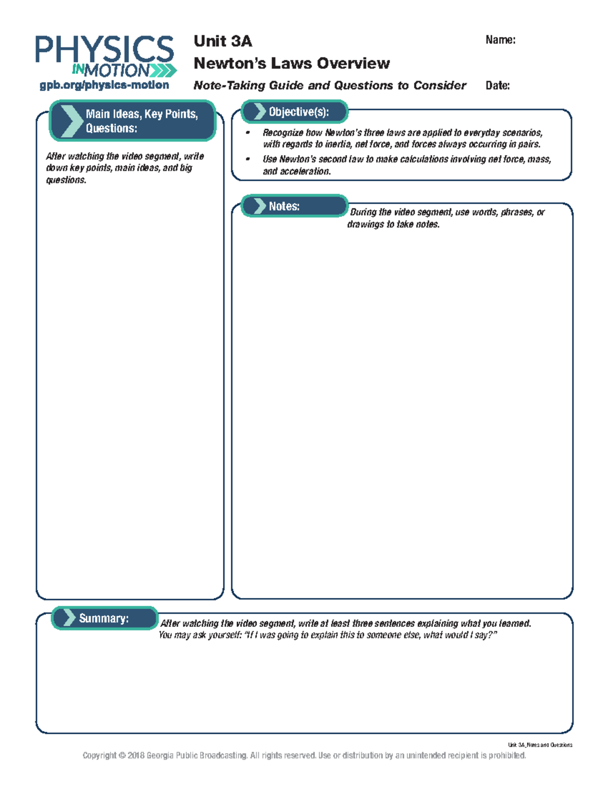 Unit 3A: Notetaking Guide & Key Questions on Newton's Laws - Studocu