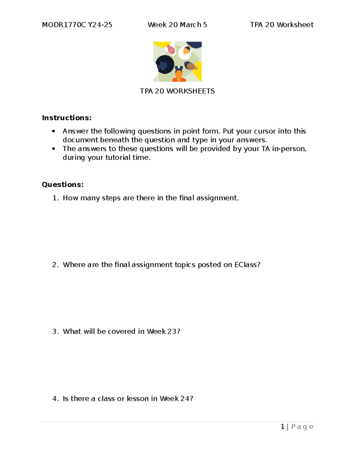 TPA 20 Worksheet - econ tpa - MODR1770C Y24-25 Week 20 March 5 TPA 20 ...