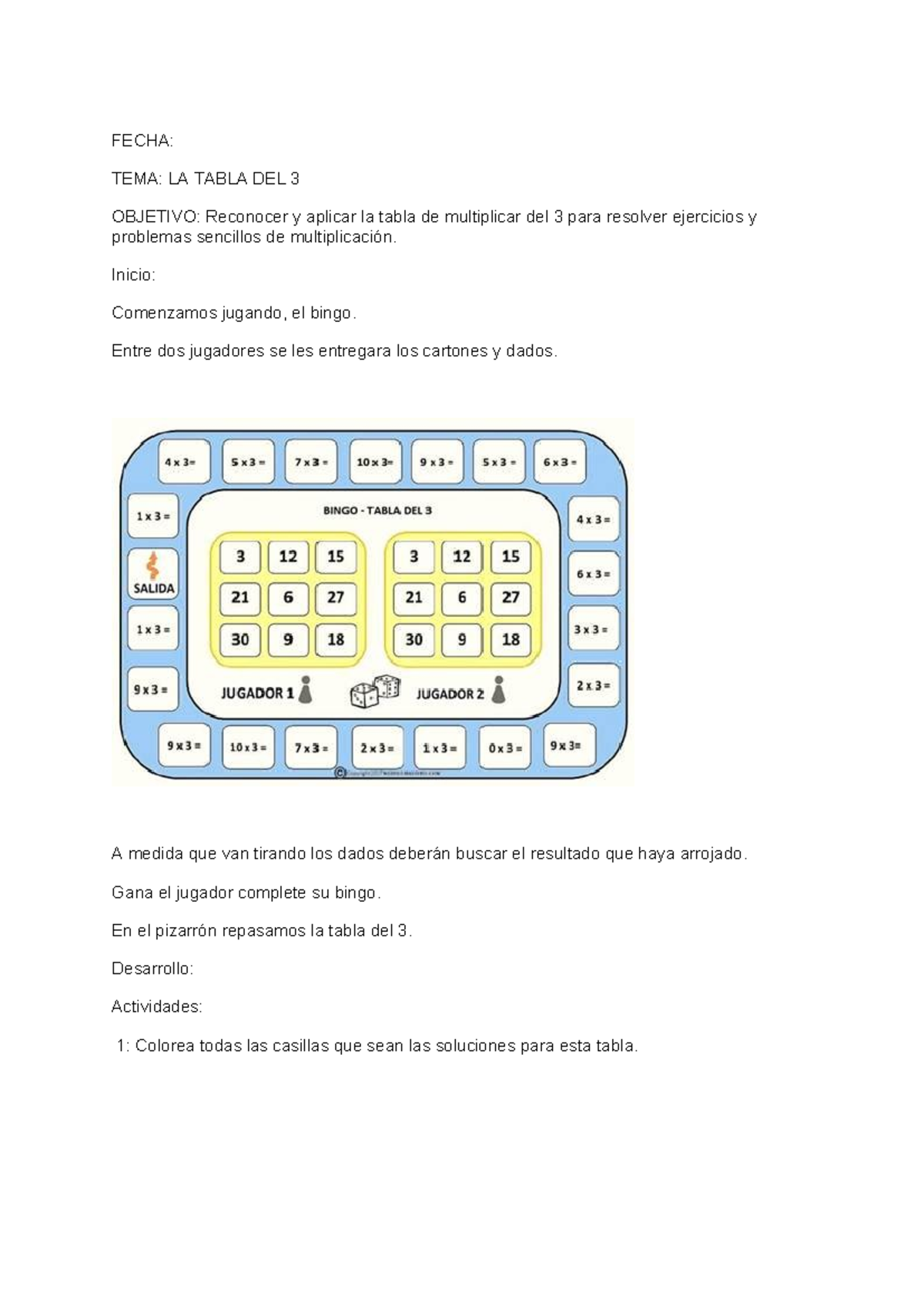 Clase de Multiplicación: Tabla del 3 - Actividades y Ejercicios - Studocu