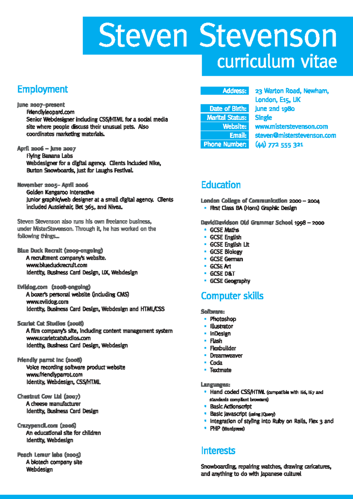 Steven Stevenson CV - Senior Webdesigner & Freelance Projects - Studocu