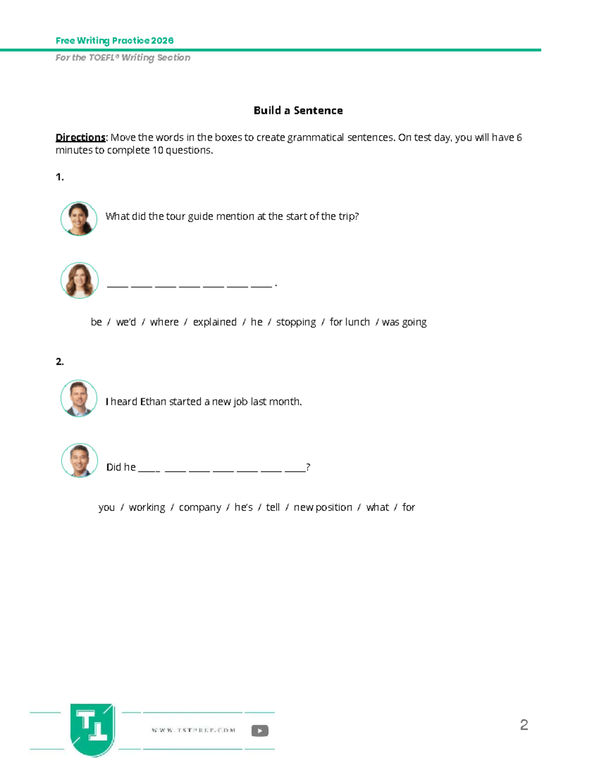 Free Writing Practice 2026: Build a Sentence Exercise 2 - Studocu