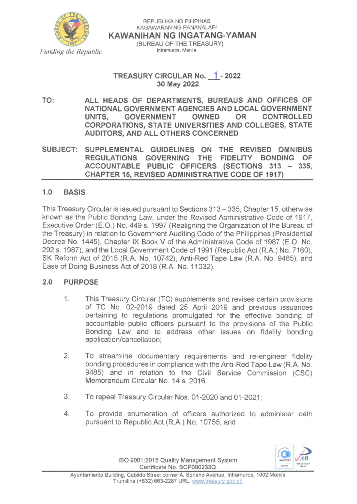 Treasury Circular No. 1-2022: Guidelines for AGSB Responsibilities ...