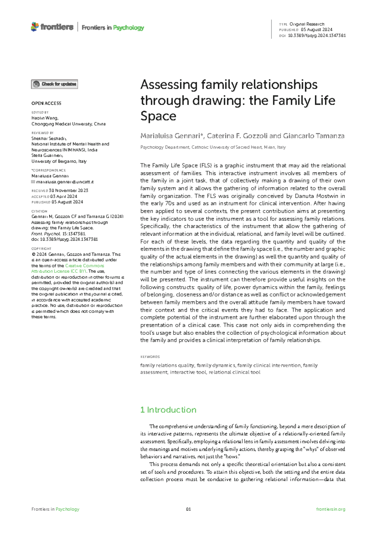 Assessing Family Dynamics through Drawing: The Family Life Space (PSY ...