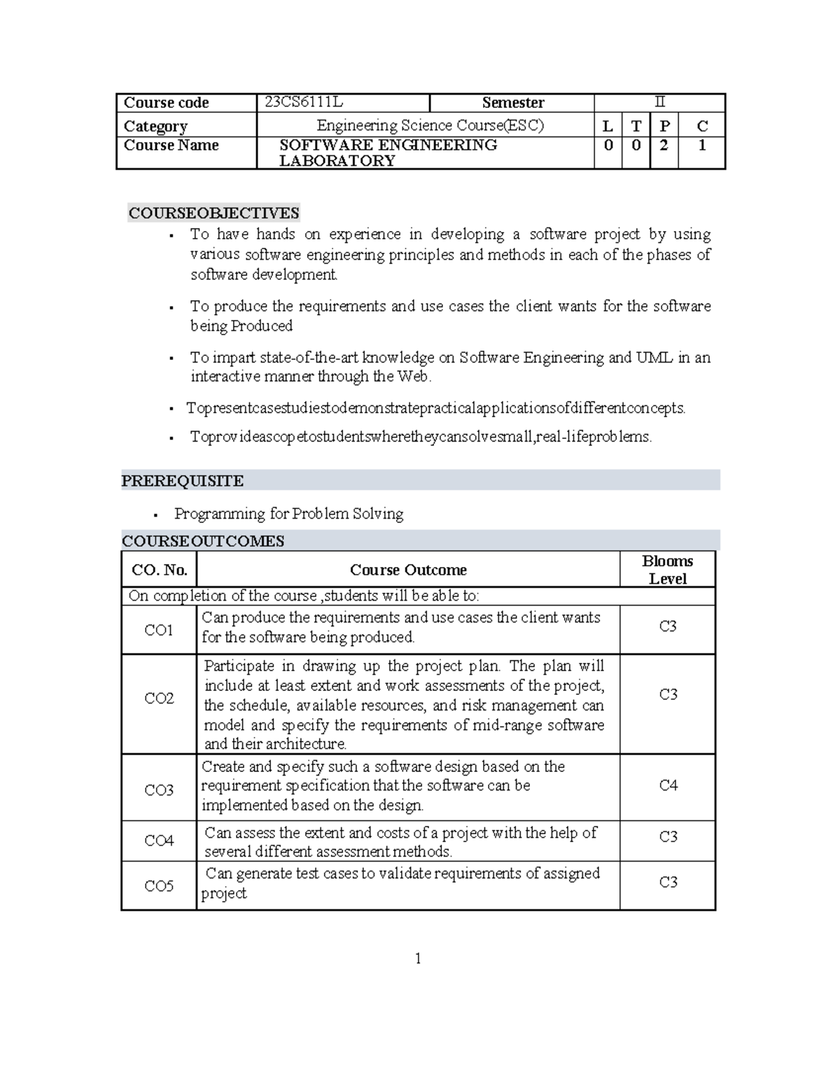 Software Engineering Lab Manual 23cs6111l Semester Ii Studocu