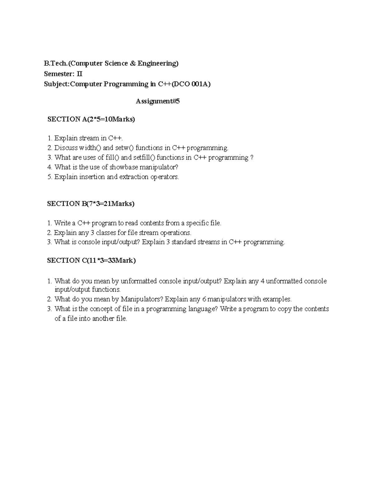 B.Tech CSE Assignment 5: Computer Programming (DAM001AC) - Studocu