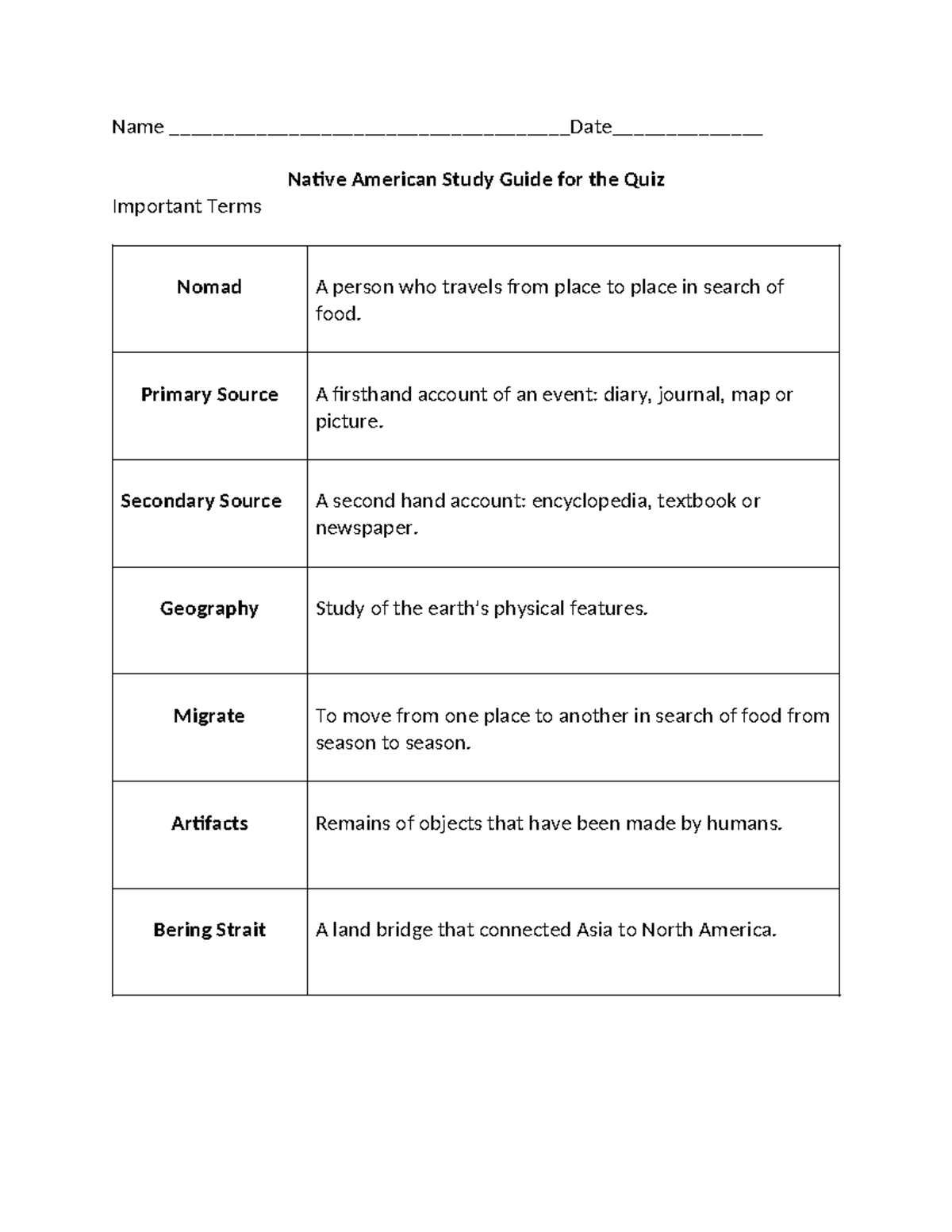 Native American SG With Answers(1) - Name _______________________Date ...