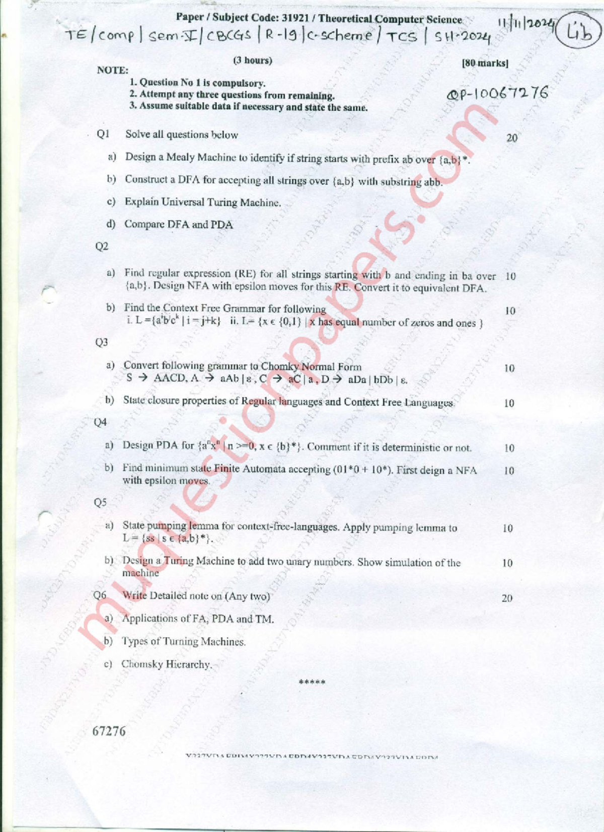Theoretical Computer Science Exam Notes: 31921 - Semester 5, Dec 2024 ...