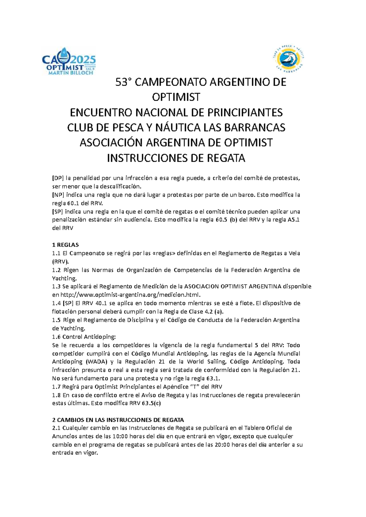 Instrucciones de Regata Final CAO 2025 - Campeonato Optimist ...
