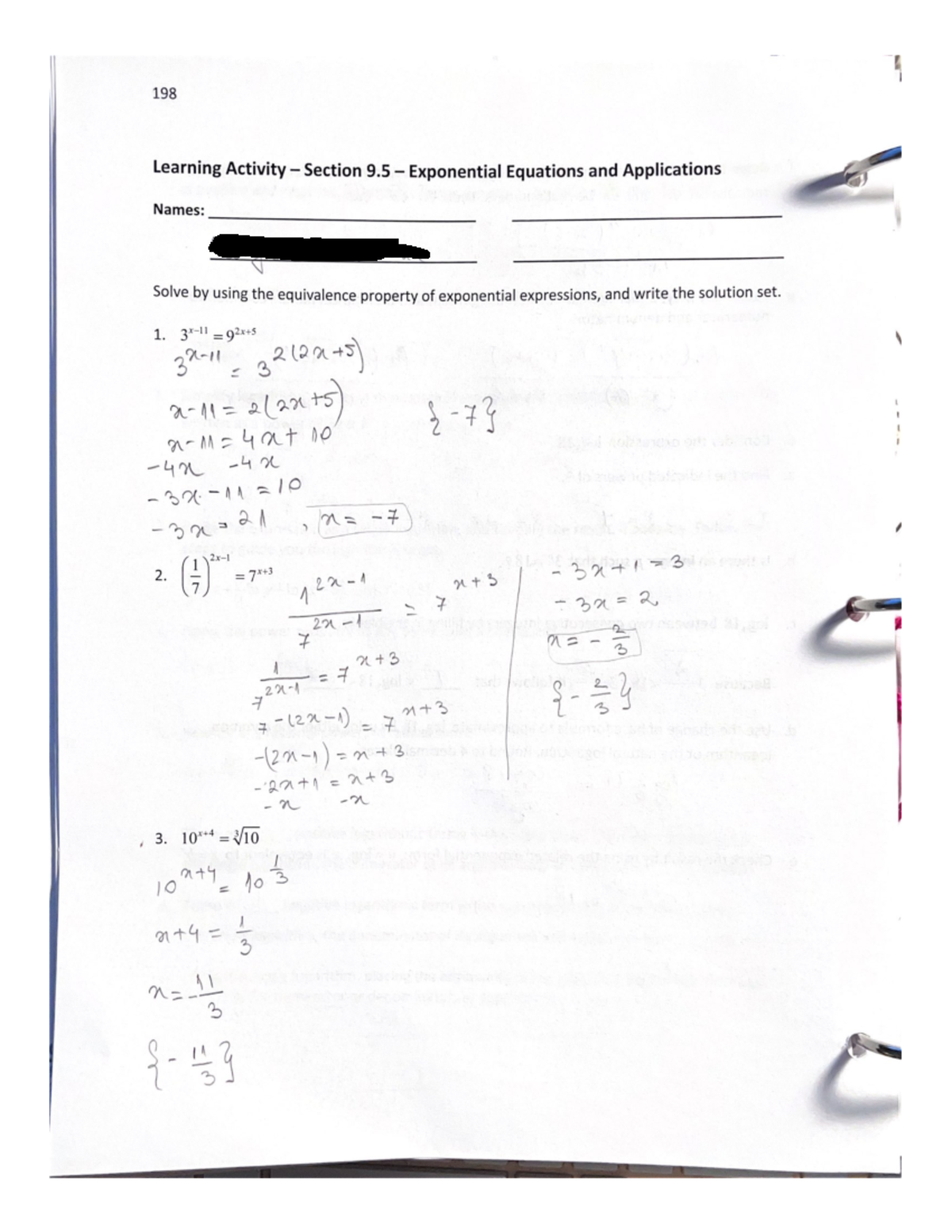 Learning Activity - Section 9.5 - Exponential Equations and ...