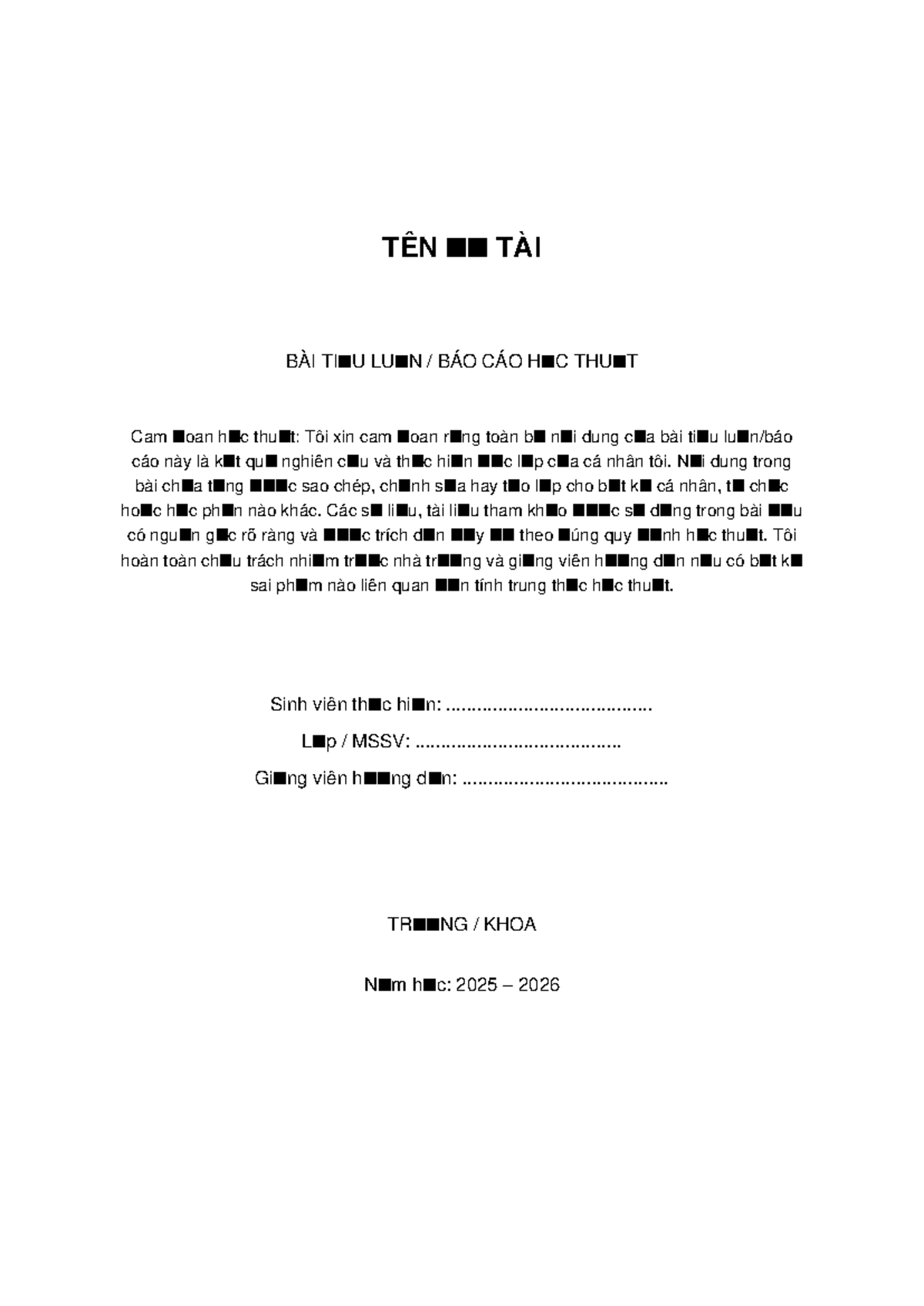 Bia Hoc Thuat Cam Doan Dai 1 - TÊN nn TÀI BÀI TInU LUnN / BÁO CÁO HnC ...